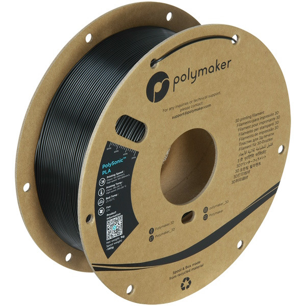 Polymaker PolySonic PLA filament 1.75 mm Black 1 kg Polymaker 123-3d.co.uk